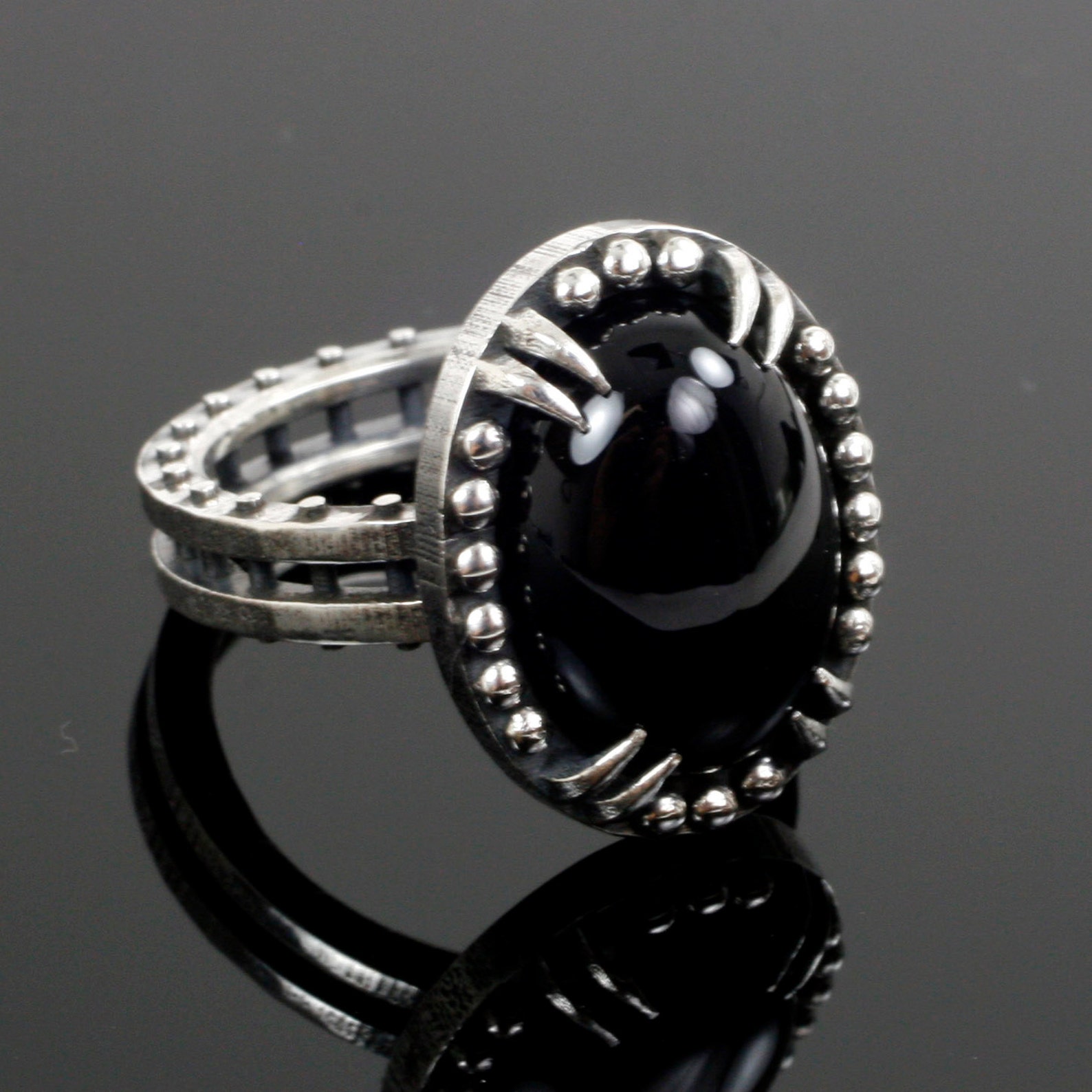 Studded Black Onyx Claw Ring Gothic Cocktail Ring - Etsy
