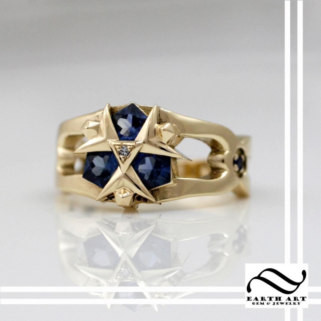 14k Zoras Sapphire Ring - Custom Cut Sapphires Zelda Engagement Ring ...