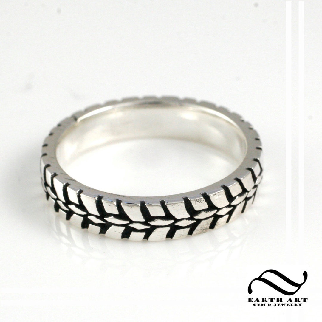 Narrow Tire Tread Ring - Sterling Silver - Wedding Band - Ladies - Etsy