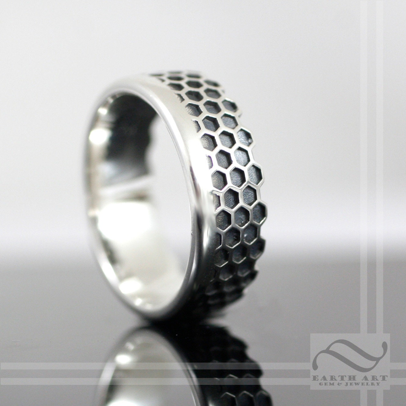 Hexagons Mens Ring Solid Sterling or Gold Wedding Band | Etsy