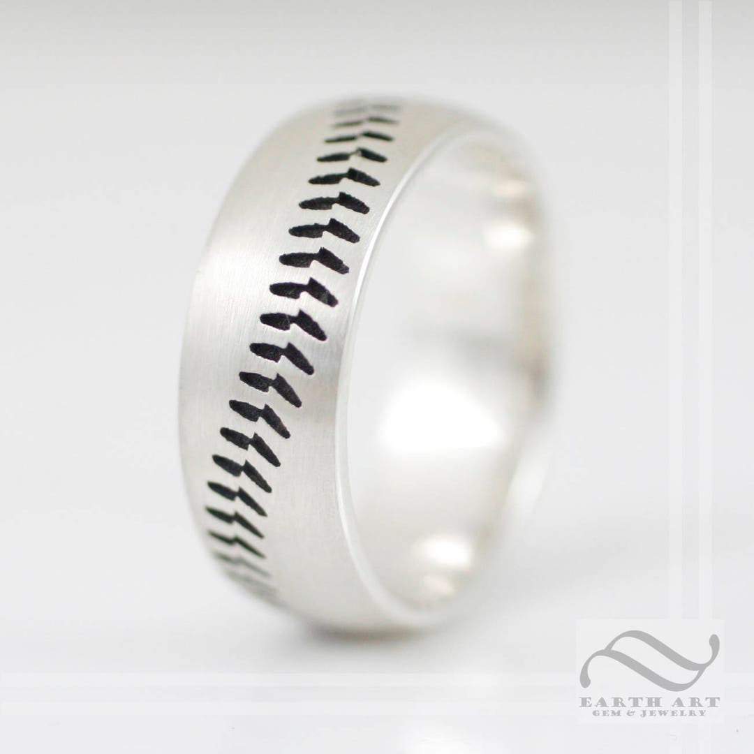 14k Gold Baseball Stitching Ring - 8mm Wide Wedding Band - Mens Sports ...