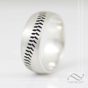 14k Gold Baseball Stitching Ring - 8mm Wide Wedding Band - Mens Sports ...