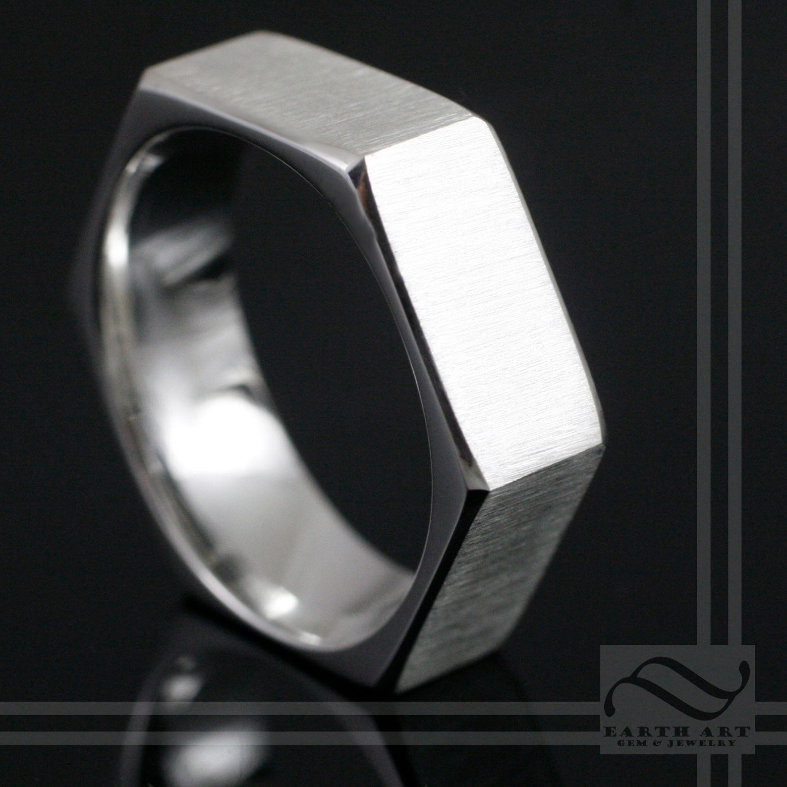 14k White Gold Brushed Hexagon Wedding Ring Industrial Nut - Etsy