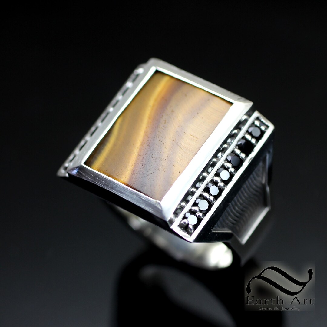 Tigers Eye Signet Ring in Sterling Silver - Etsy