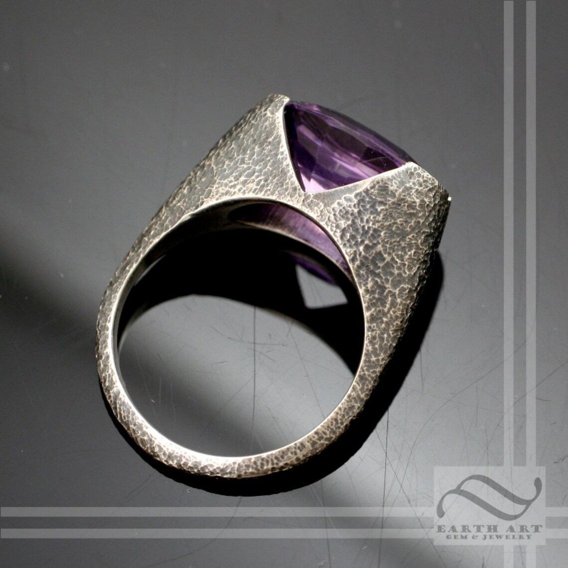Amethyst Statement Ring With Texture - Sterling Silver - Etsy
