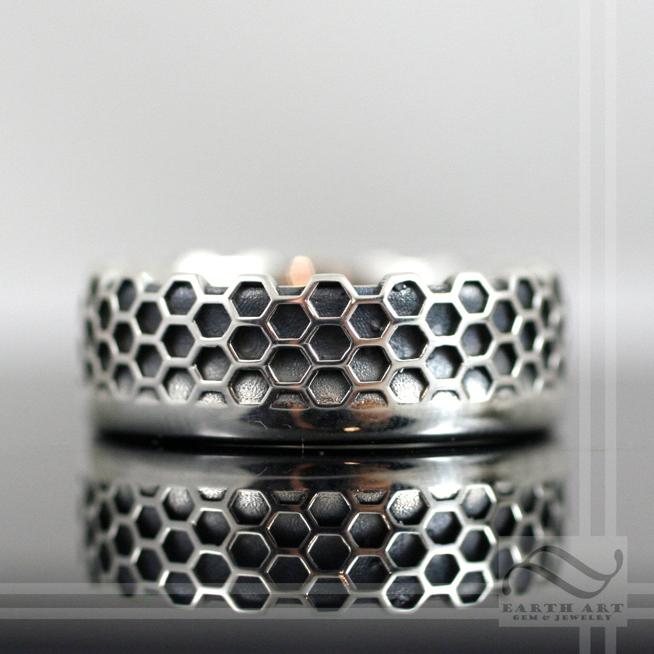 Hexagons Mens Ring Solid Sterling or Gold Wedding Band | Etsy