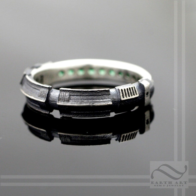 Emerald Light Saber Ring - Sterling Silver - Geeky Green Wedding Band ...