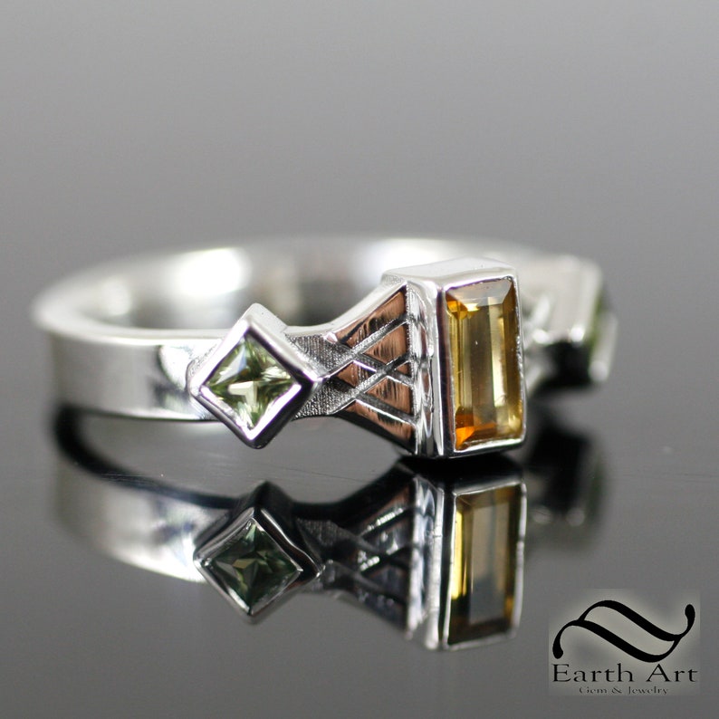 Triple Stone Warlock Ring Sterling Silver or 14k - Etsy