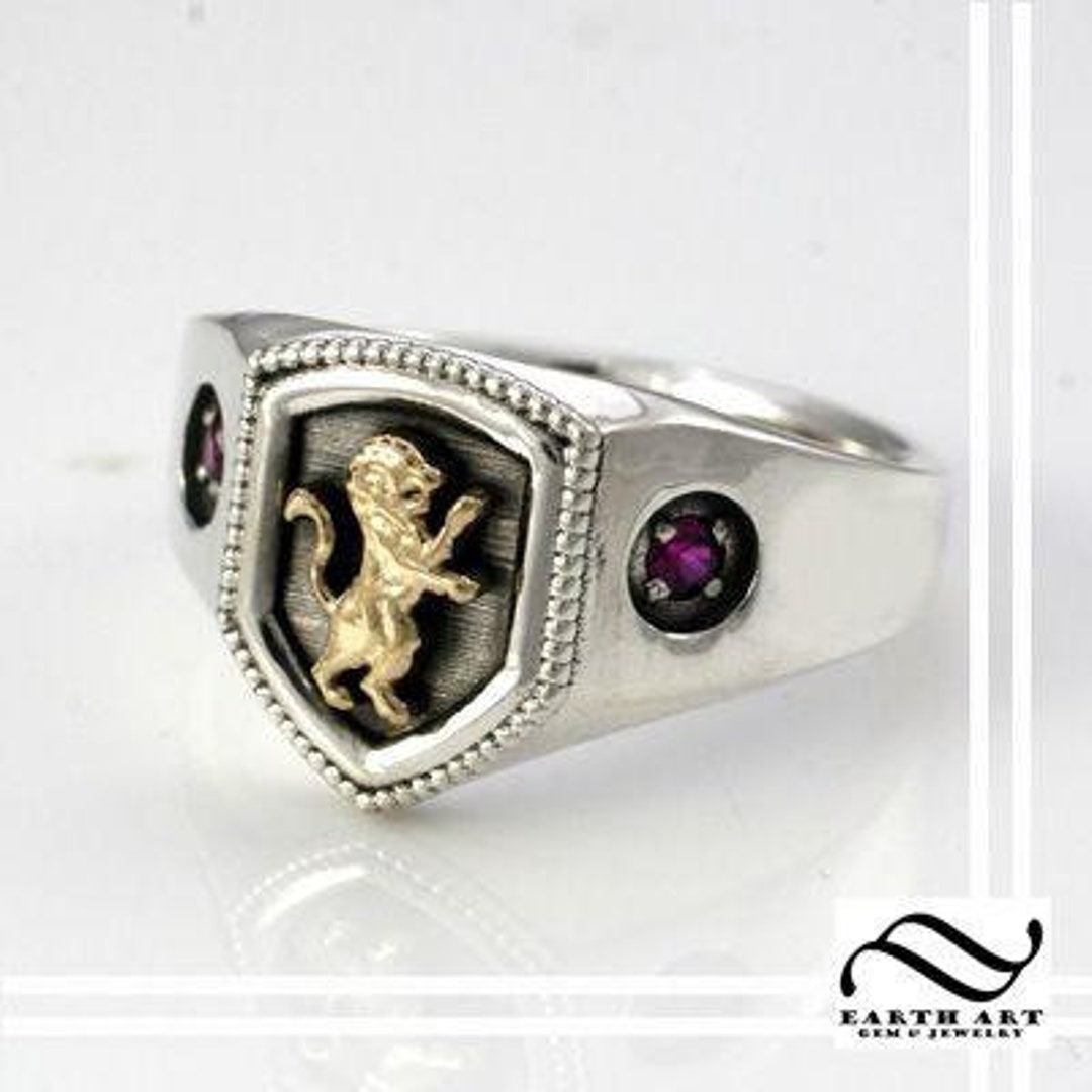 House Signet Ring - the Lion - Sterling Silver and 14k Yellow Gold - Etsy