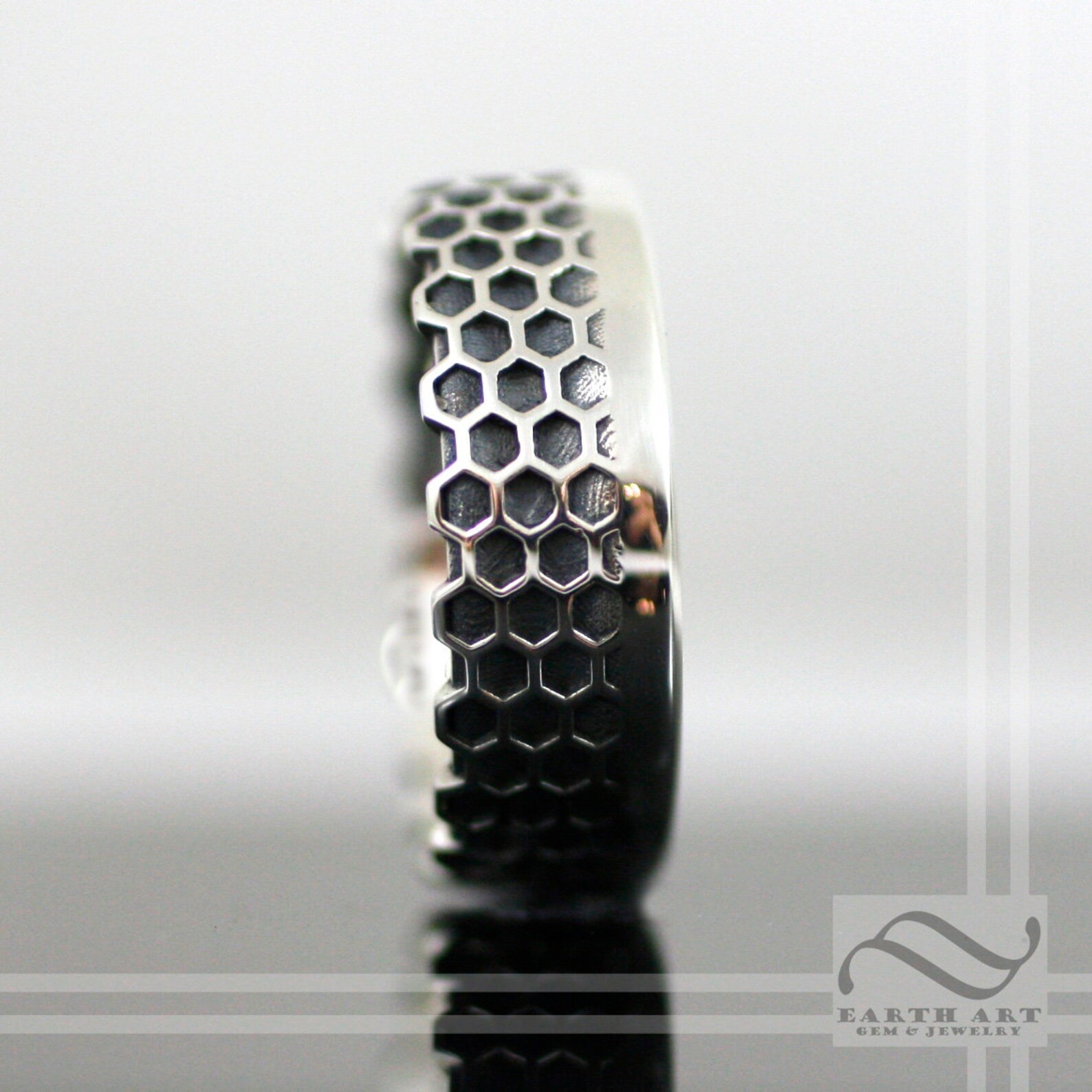 Hexagons Mens Ring Solid Sterling or Gold Wedding Band - Etsy