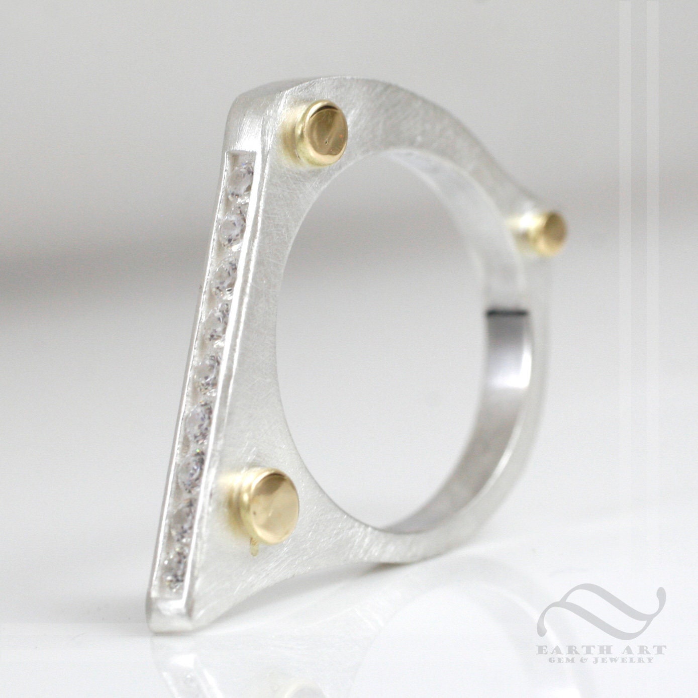 Modern Channel Set Stacking Ring - Sterling Silver and CZ or Gold and ...