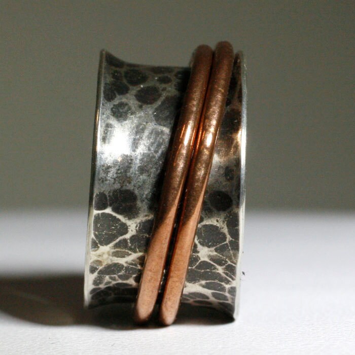 Rustic Double Metal Hammered Spinner Sterling Silver and - Etsy