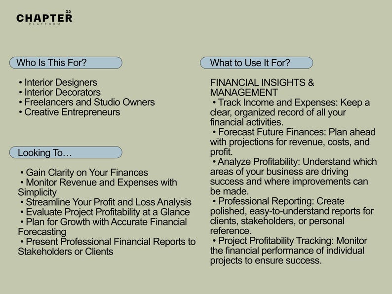 PNL Template for Interior Designers | Profit and Loss Spreadsheet, Easy ...
