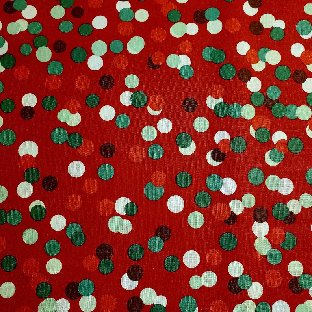 Red Christmas Fabric With Bubble Circles of Lights 100% Cotton Sold by ...