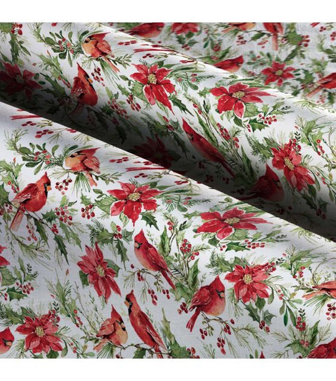 Susan Winget Red Cardinal Birds and Poinsettia's 100% Cotton Fabric ...