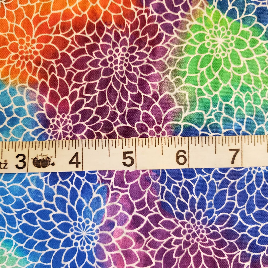 Colorful Floral Burst 100% Cotton Fabric Sold by the Yard, FQ, 1/2 Yard ...