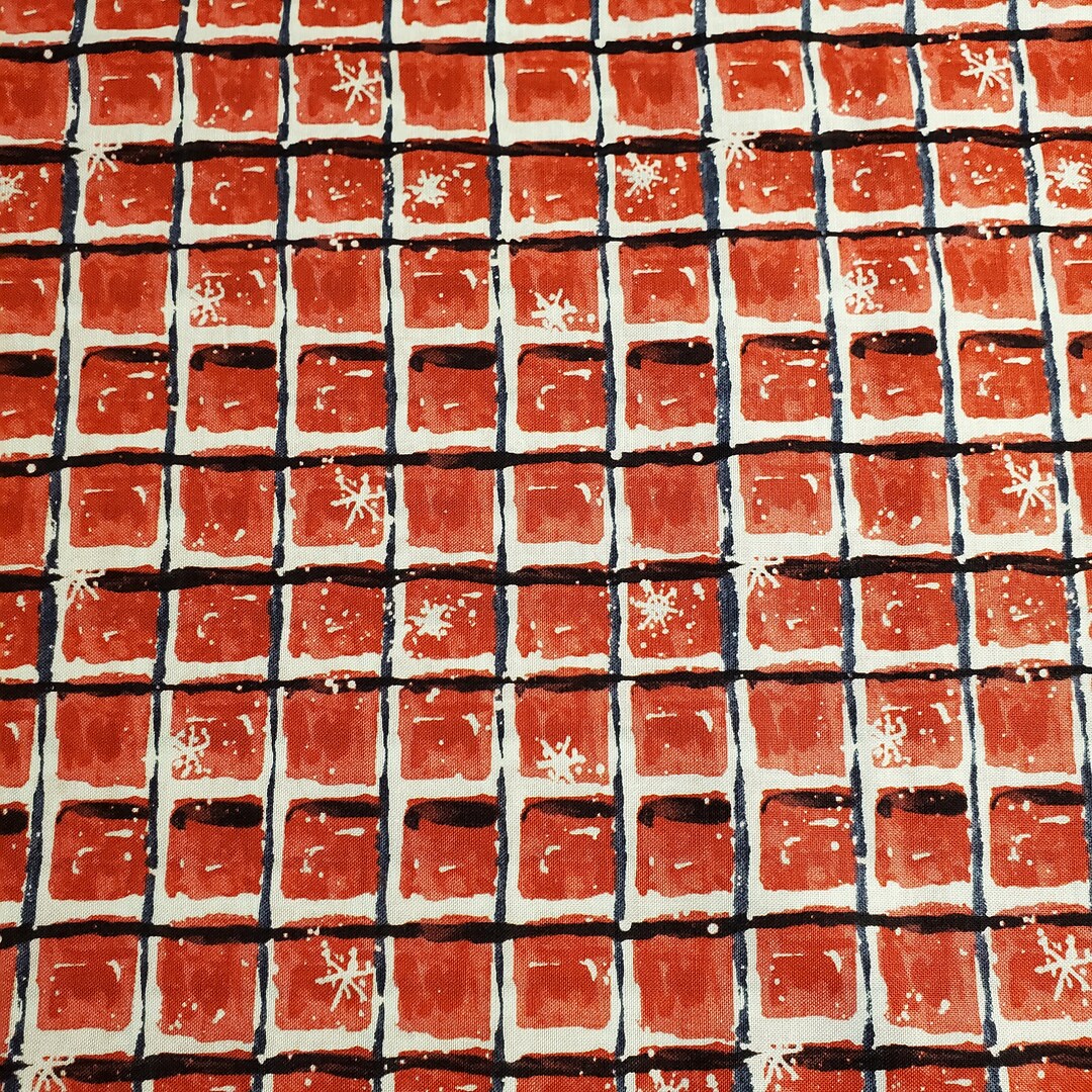 Susan Winget Red Window Panes and Snowflakes 100% Cotton Fabric Winter ...