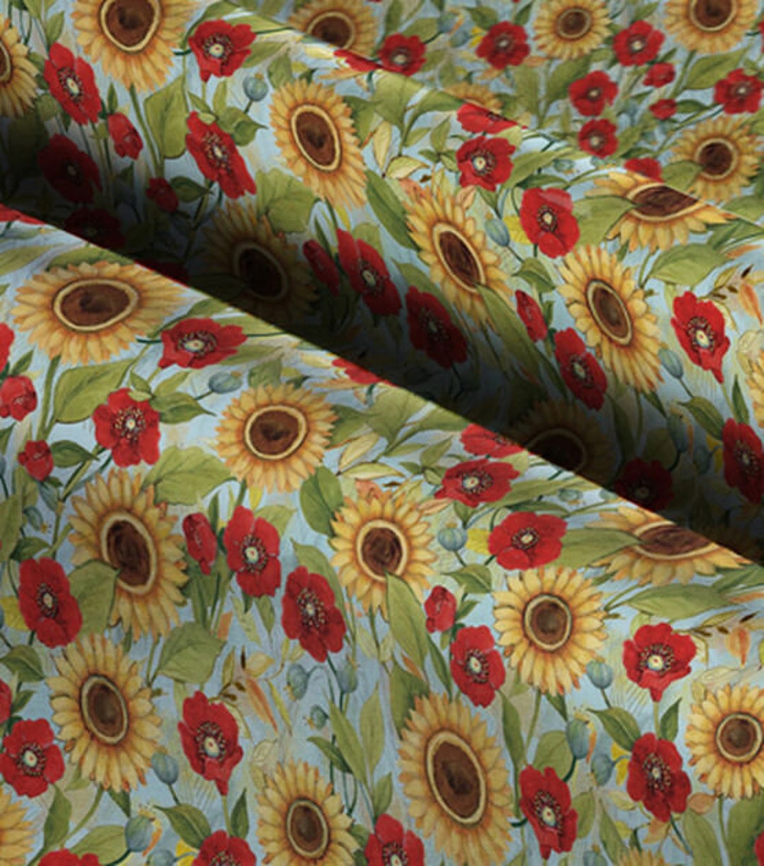 Susan Winget 100% Cotton Fabric Sunflowers and Poppies BTY, HY, FQ ...