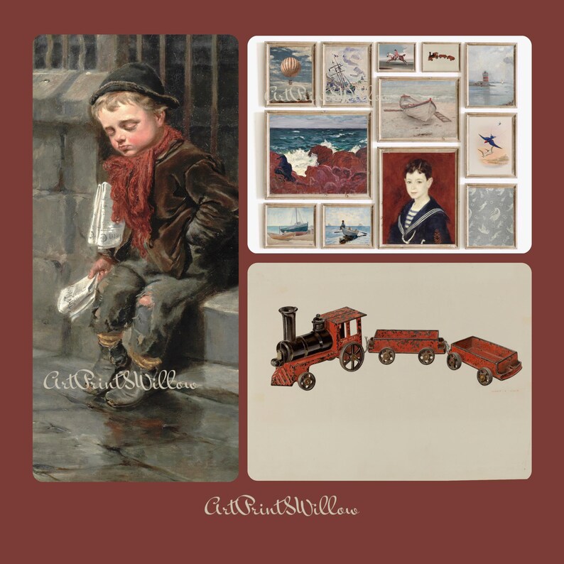 Digital Wall Art Prints, 250+ Vintage Boys Nursery Decor Large Bundle ...