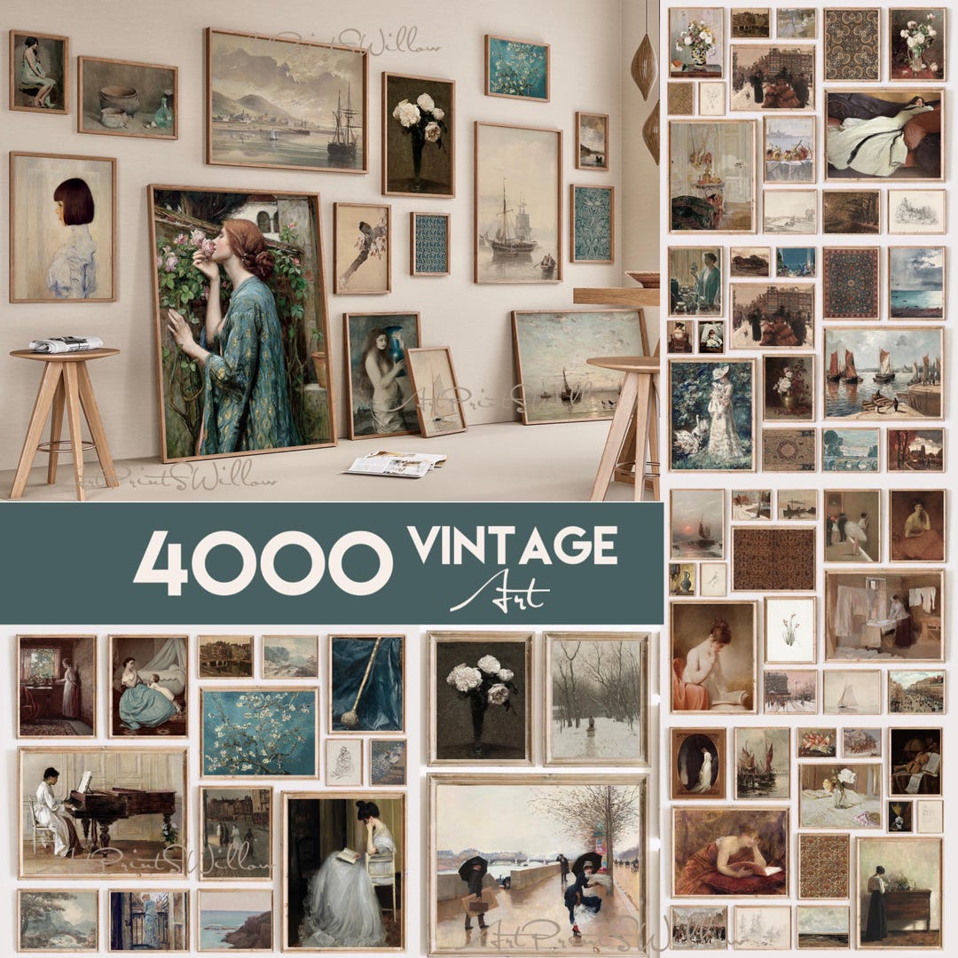 4000 Vintage Printable Digital Wall Art Prints, Bundle Gallery Set ...