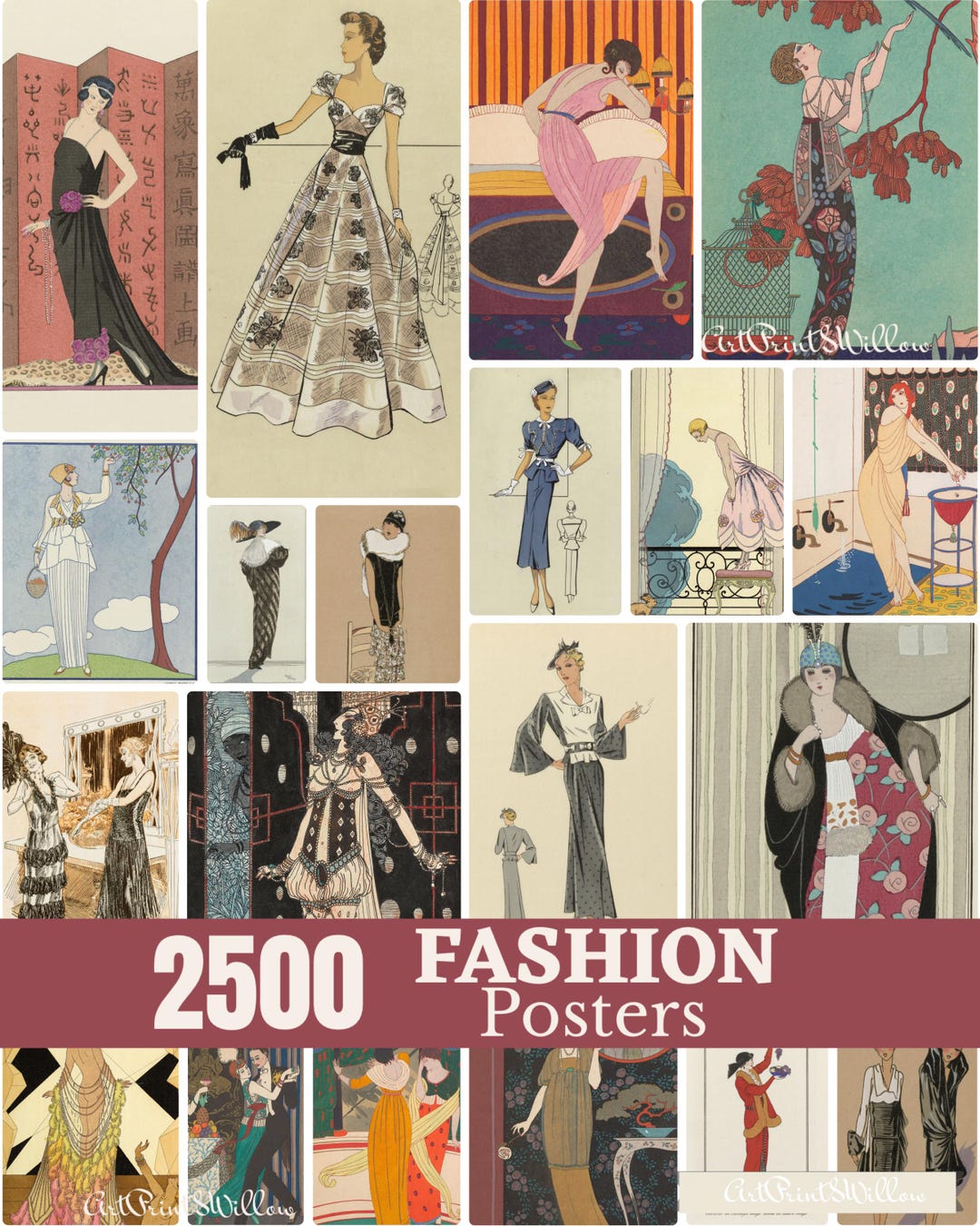 2500 Vintage Fashion Digital Prints, Bundle Art Deco Edwardian ...