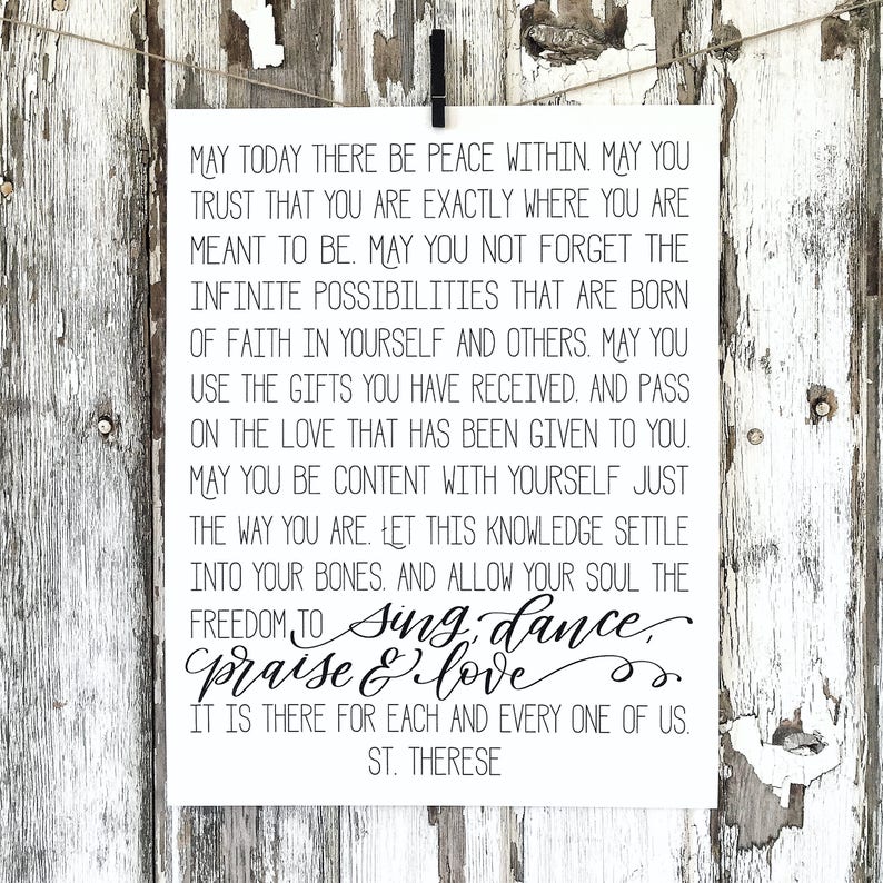 May You Have Peace Within St Therese Quote Art Print Hand | Etsy