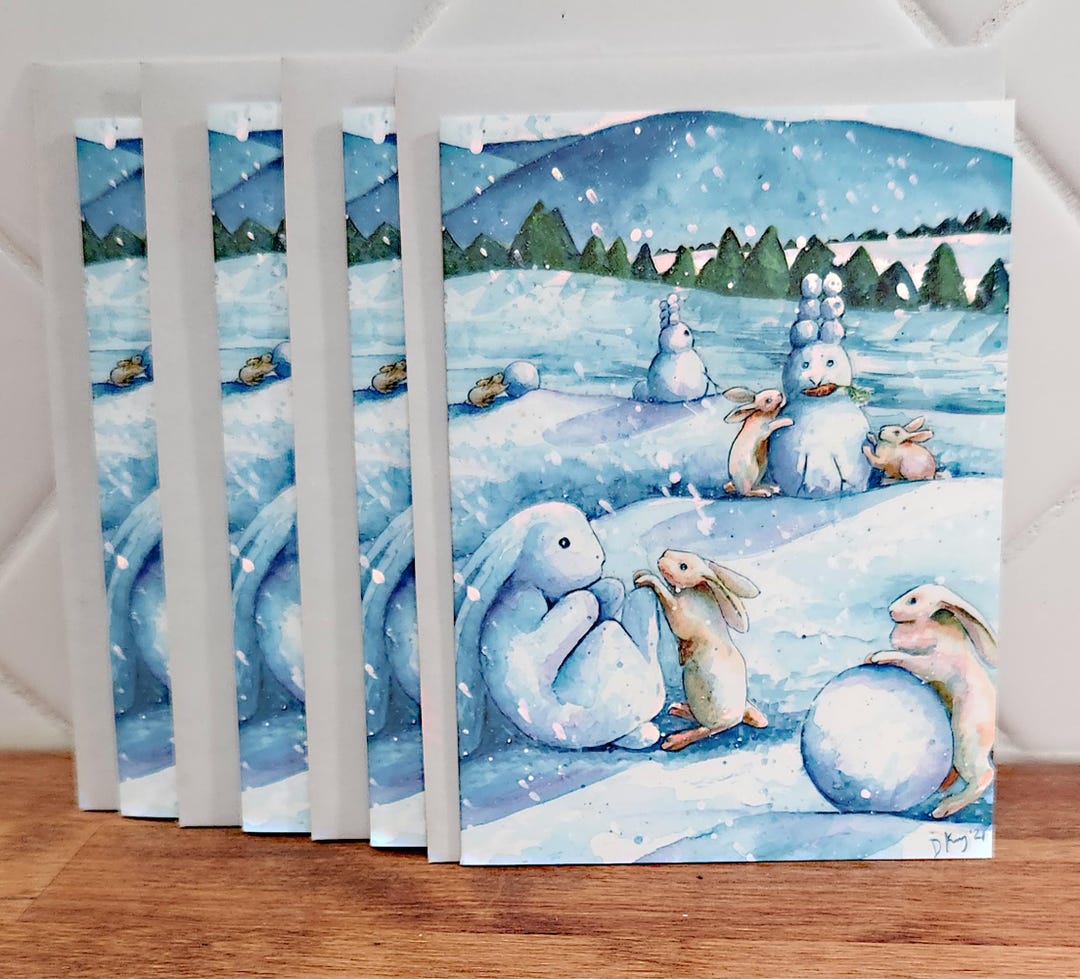 Greeting Cards, "snow Bunnies Making Snow Bunnies" by Denise Kelty. 4 ...