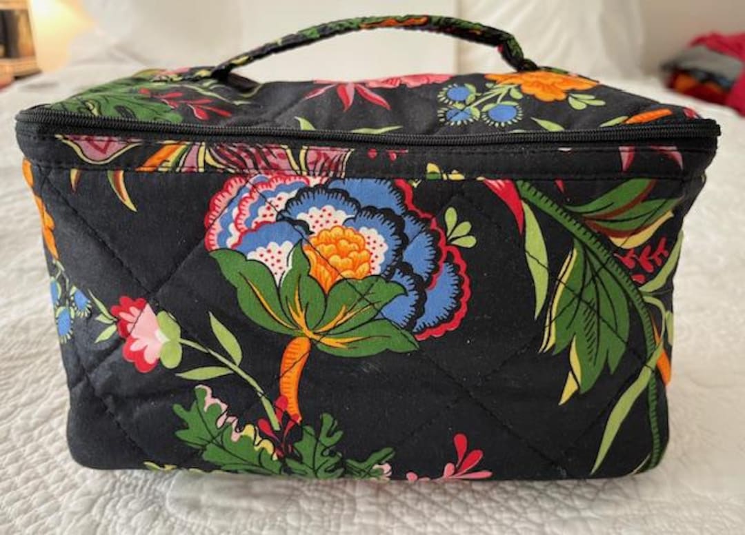 Vintage Pierre Deux French Country Black Print Quilted Cotton Cosmetic ...
