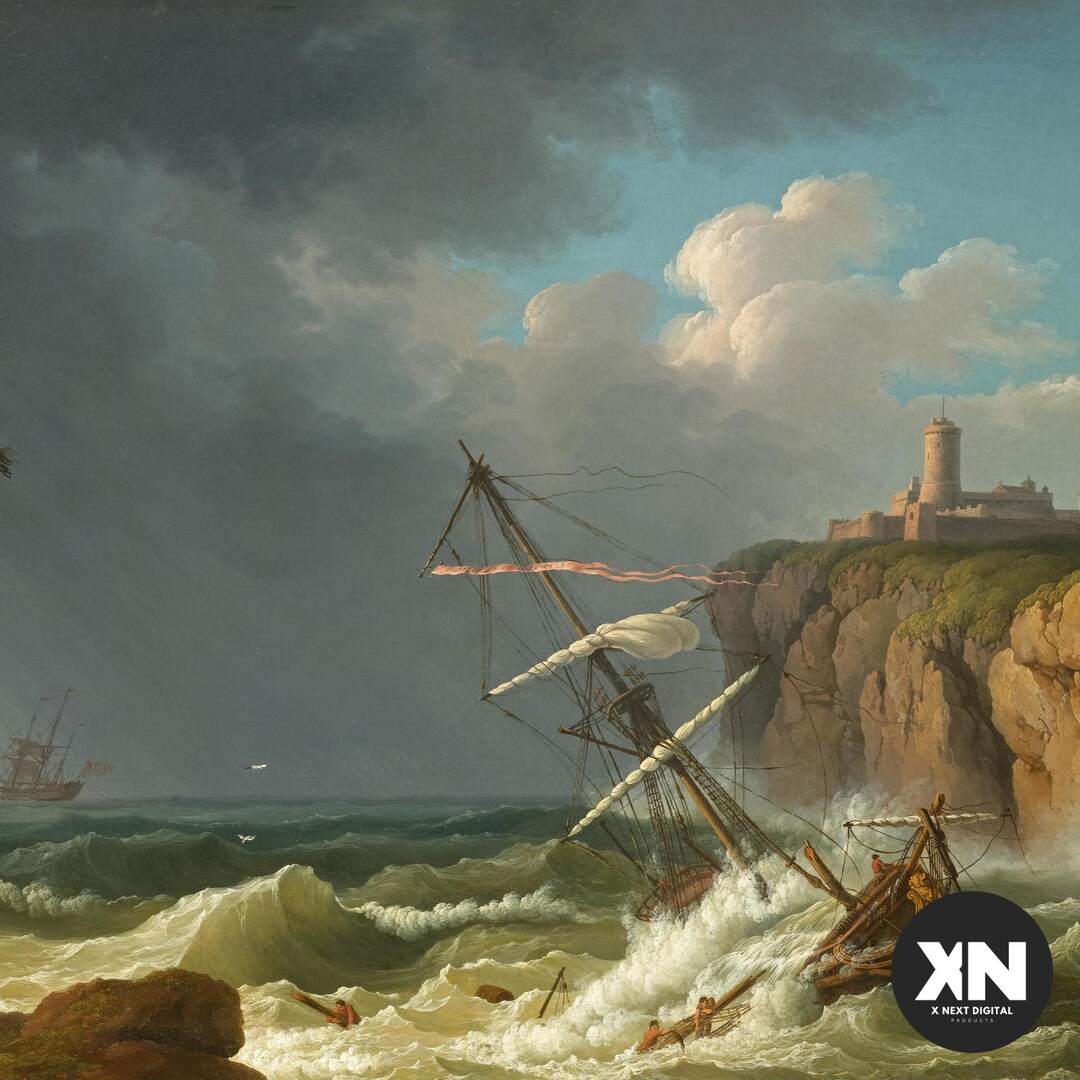 Naufragio in Tempesta Vintage Art Print | Shipwreck Digital Painting ...