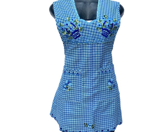 Small Mexican Blue Apron, Floral Embroidered Stain Free Protective ...