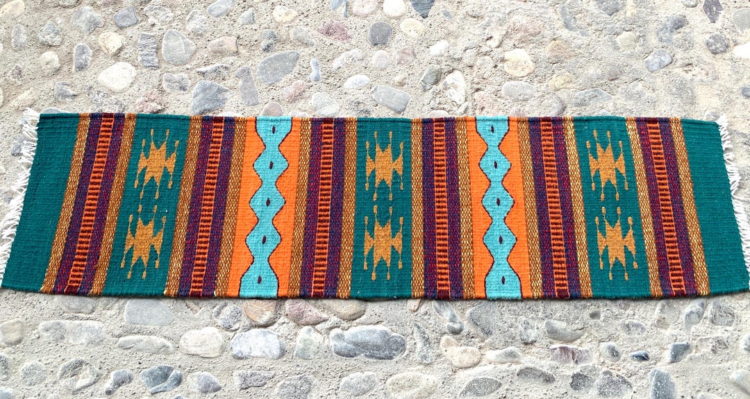 Green Geometric Zapotec Sheep Wool Rug Runner, Hand Woven Interior ...