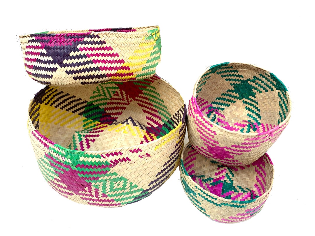 Hand Woven Palm Leaf Baskets - Set of 2 - Mexican Artisan - Etsy