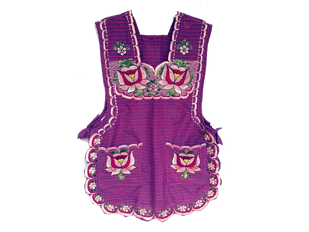 Mexican Medium Woman Tunic Apron, Purple Tunic Floral Embroidery Apron ...