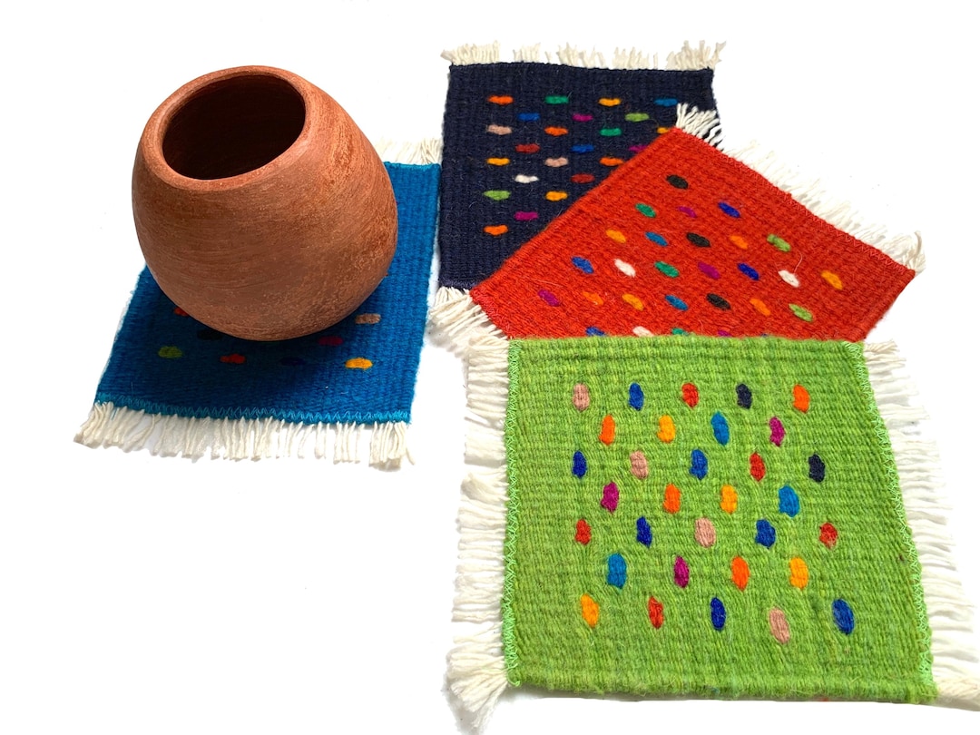 Hand Woven Wool Coasters - Zapotec Mini Rug Design - Set of 4 - Etsy