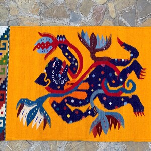 Mayan Healing Jaguar Rug, 24x38 Inches Hand Woven Zapotec Tapestry ...