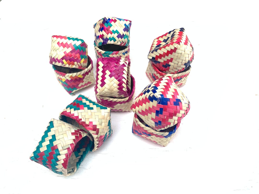 Multicolor Small Palm Leaf Boxes, Set of 6 Lidded Square Storage ...