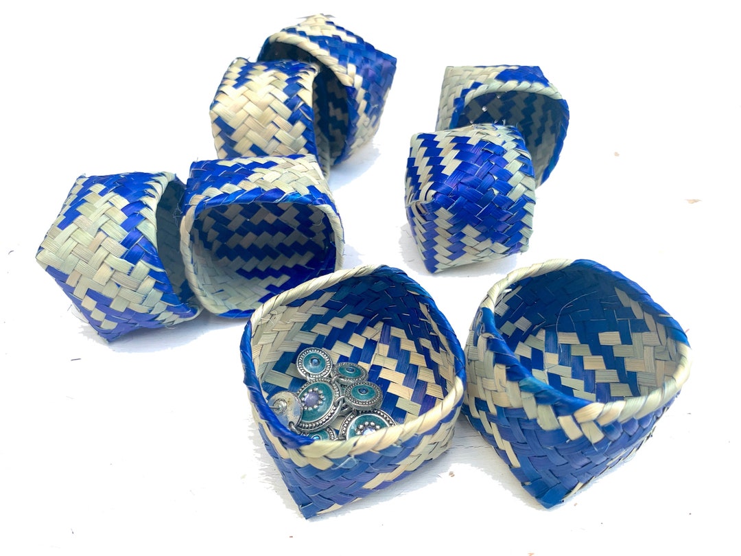 Blue Palm Leaf Boxes, Set of 4 Lidded Square Natural Leaf Boxes. Hand ...