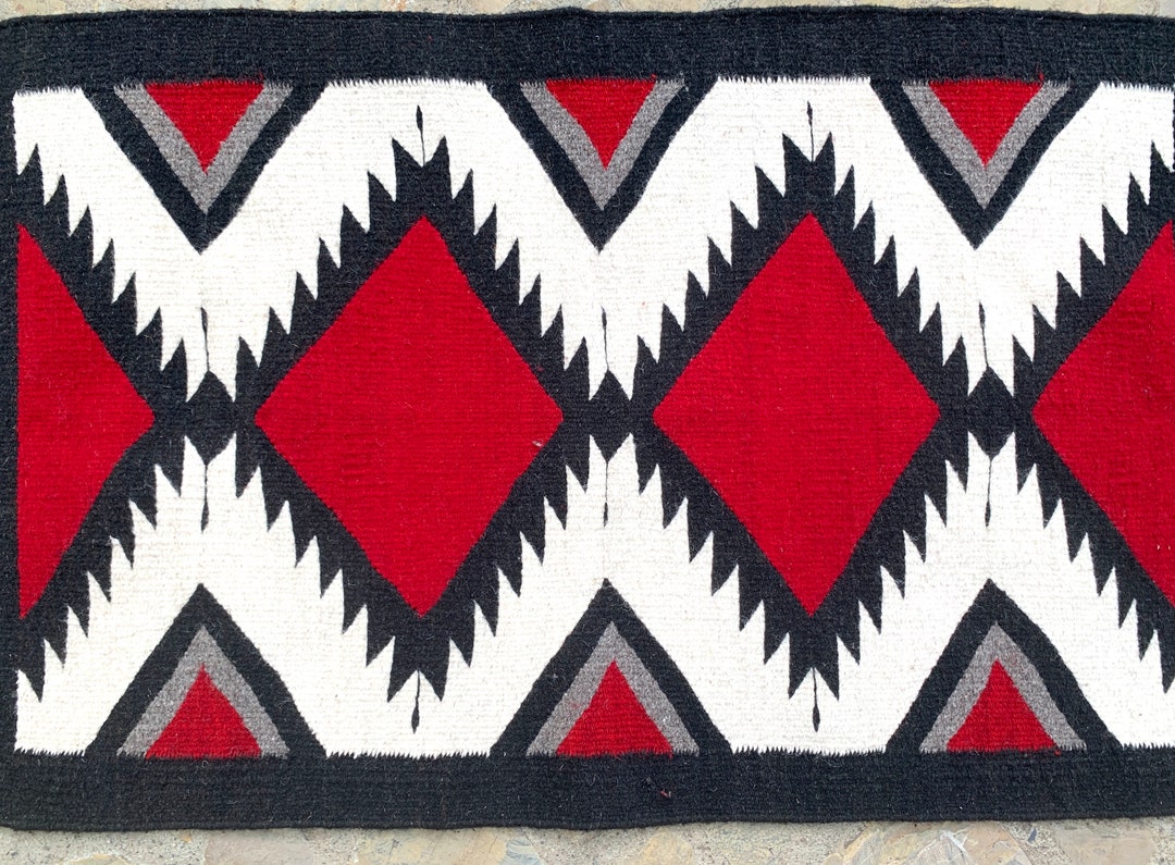 Western Red Black Rug, 24x 39 Hand Woven Natural Wool Rhombus Design ...
