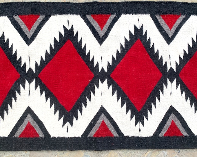 Western Red Black Rug, 24x 39 Hand Woven Natural Wool Rhombus Design ...
