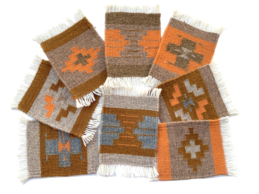 Hand Woven Zapotec Wool Mug Coasters: Geometric Neutral Tones (set of 8 ...