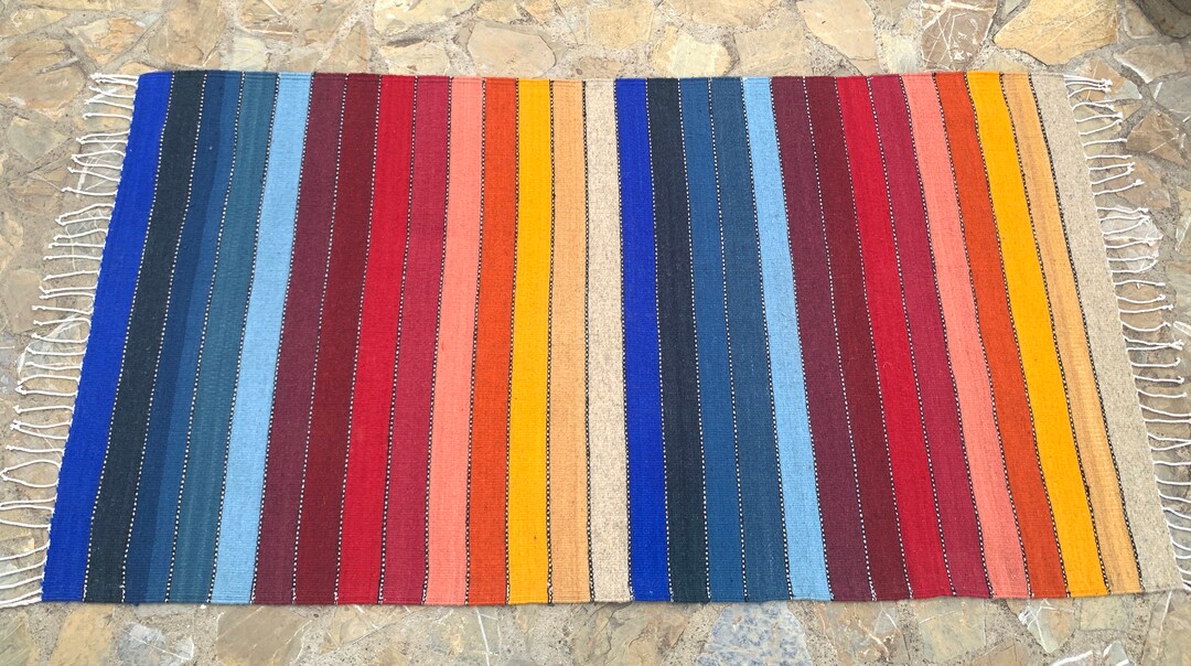 Zapotec Oaxacan Mexican Hand Woven 31"x59" Multicolor Stripes & Color ...