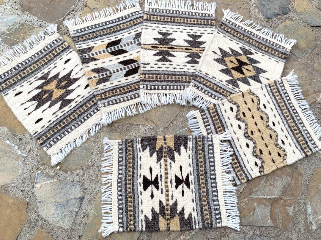 Handwoven Wool Mug Rug Coasters - Zapotec Tapestry Design Set of 6 - Etsy