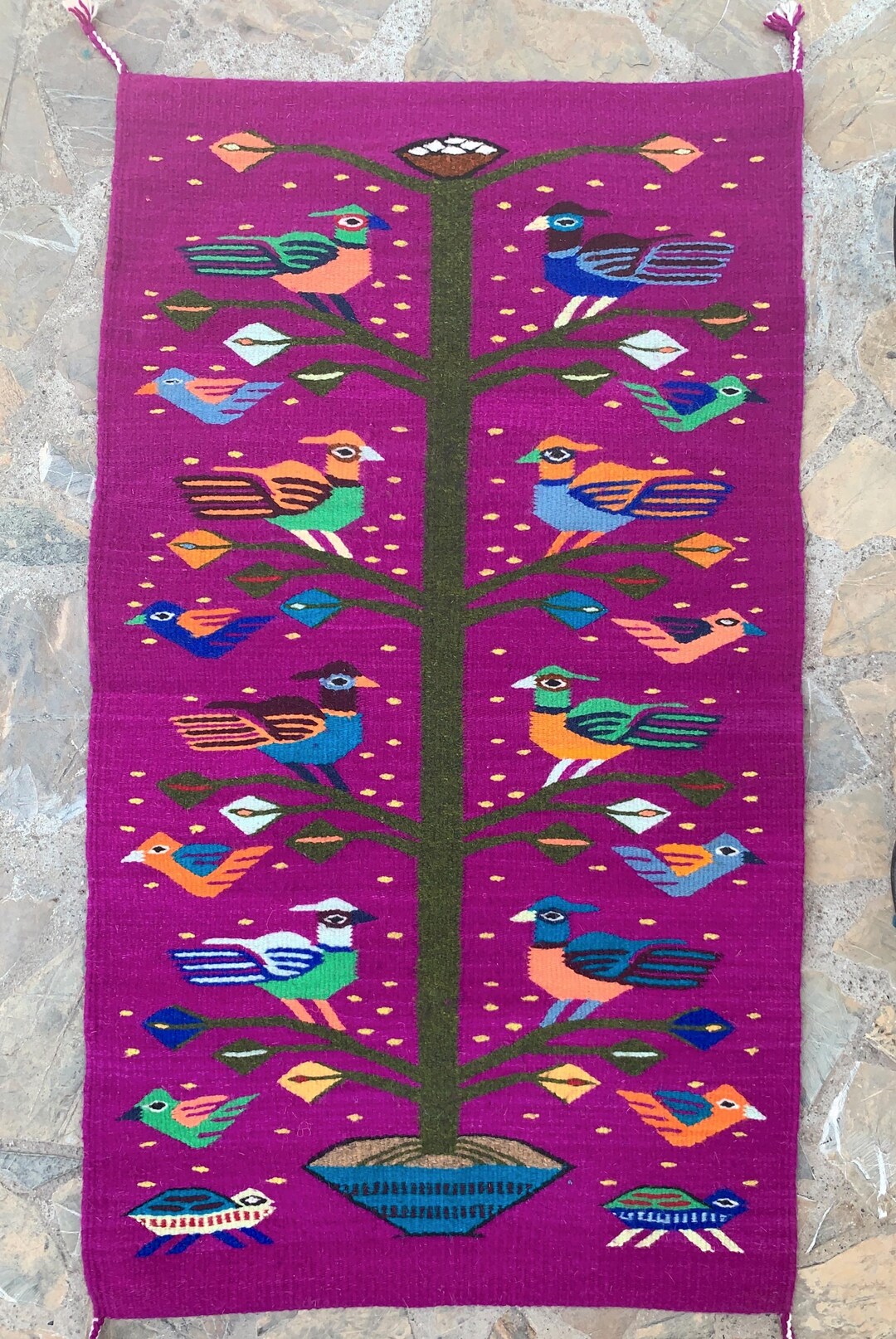 Tree of Life Zapotec Rug 23"x42" Purple and Color Bird Sheep Wool Rug ...