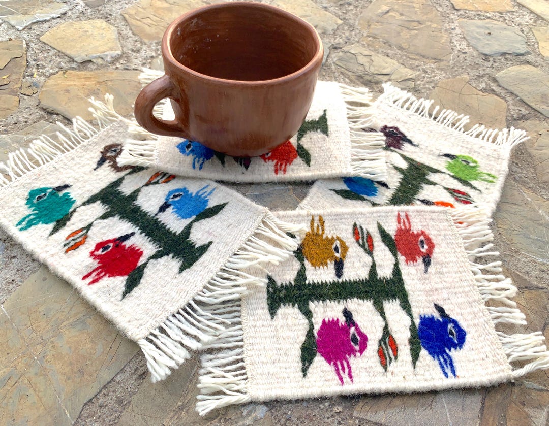 Hand Woven Wool Coasters: Tree of Life Zapotec Tapestry, Set of 4 - Etsy