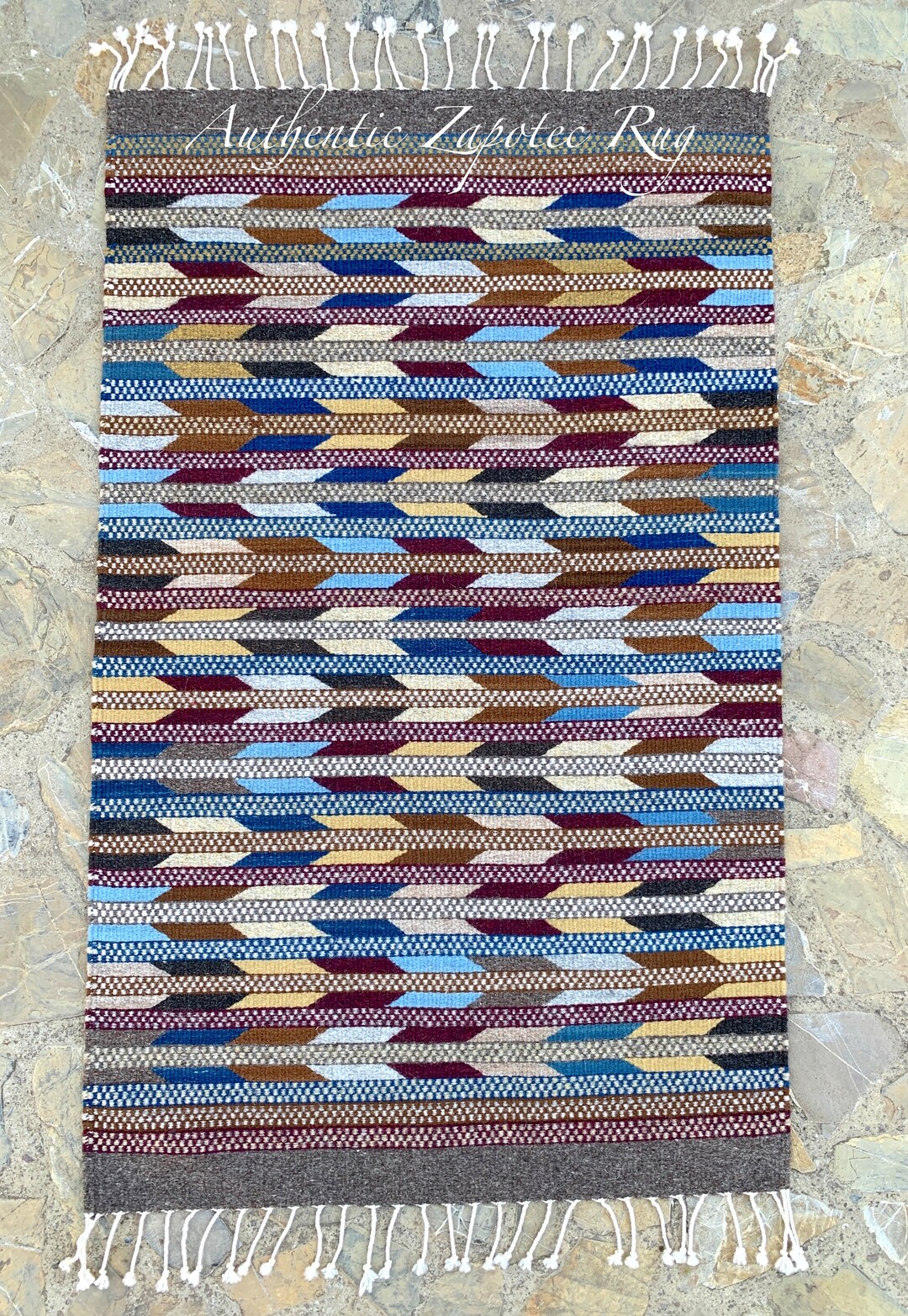 Wool Geometric Small Rug, 25"x40" Hand Woven Organic Dyed Mosaic ...