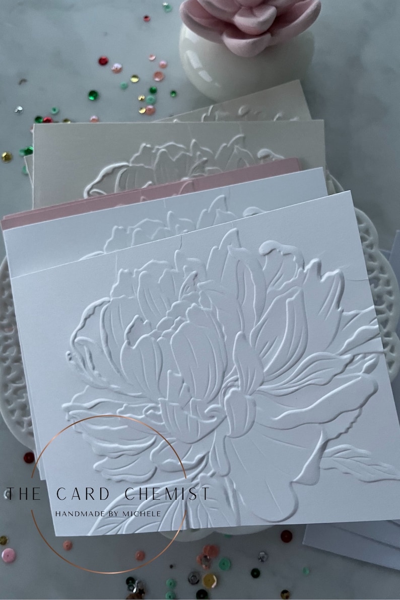 Handmade Embossed Peony Greeting Card – Perfect for Weddings, Thank You ...