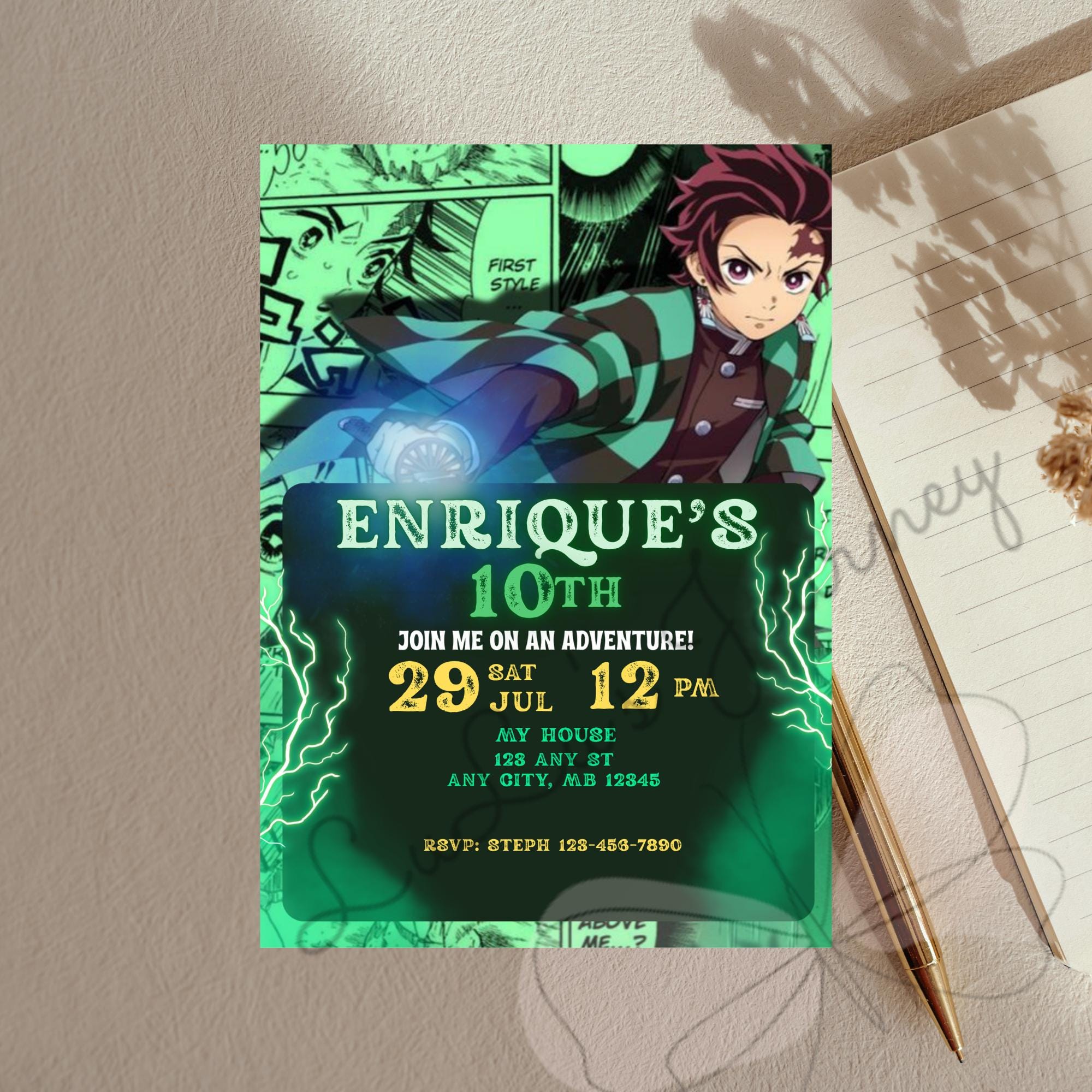 Editable Anime Samurai Birthday Invitation Template | 5x7 Digital ...