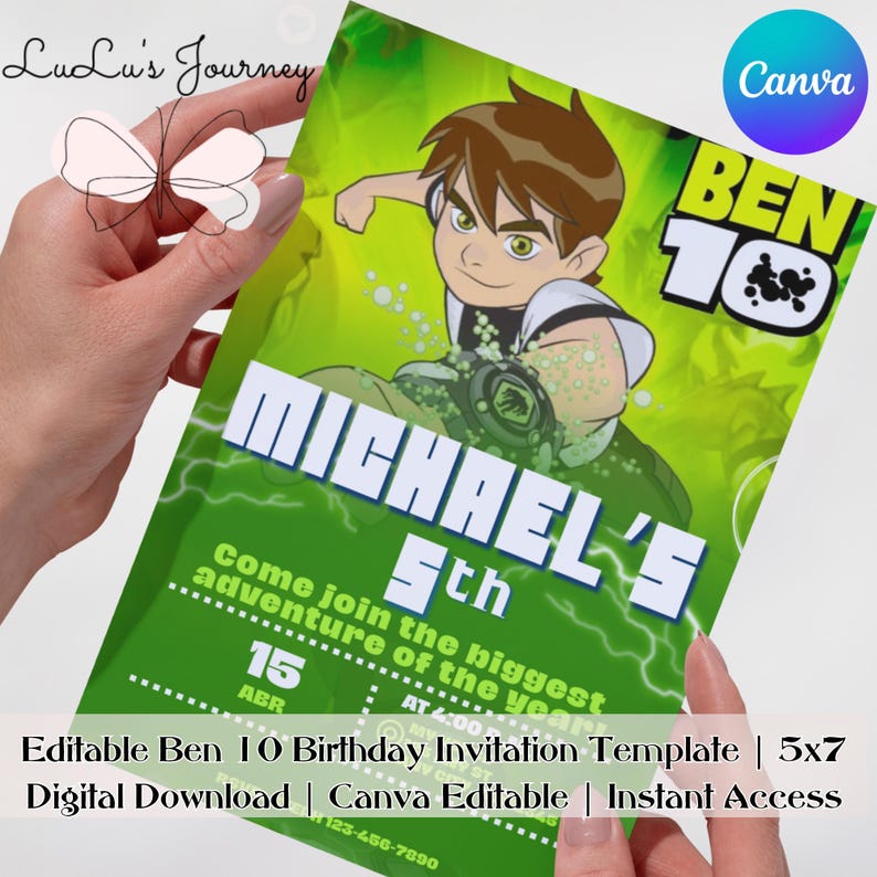 Editable Ben 10 Birthday Invitation Template | 5x7 Digital Download ...