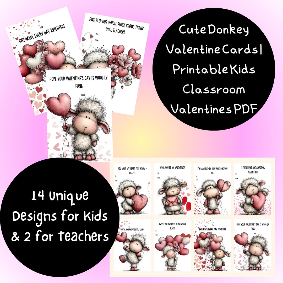 Sheep Valentine Cards | Kids Classroom Valentines (PDF Printable Set ...
