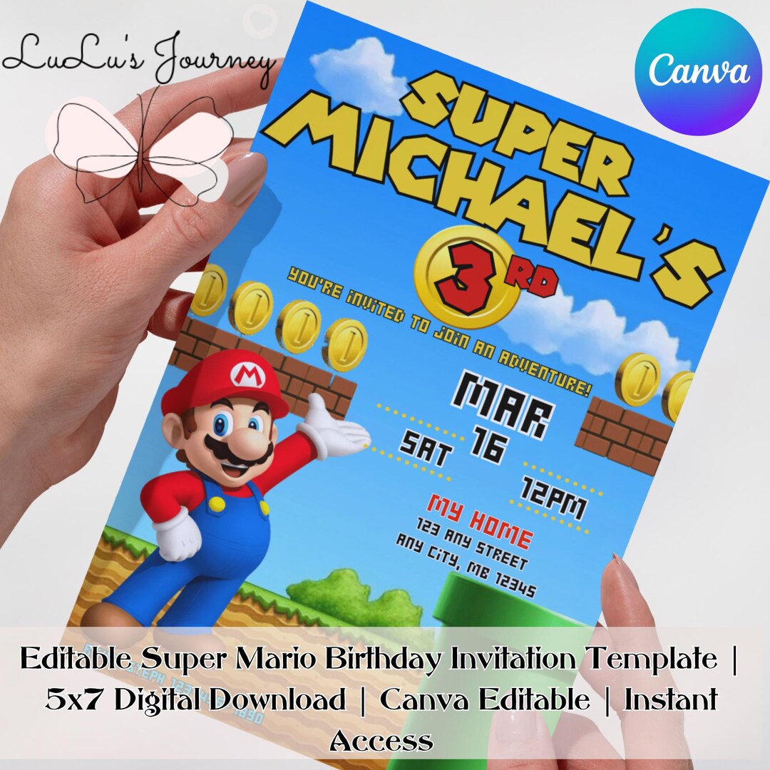 Editable Super Mario Birthday Invitation Template | 5x7 Digital ...